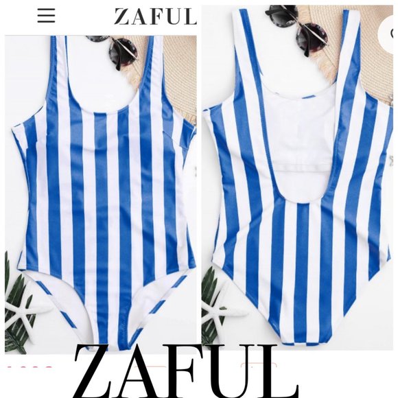 Zaful | Swim | 220zaful One Piece Blue Stripe High Cut Backless | Poshmark
